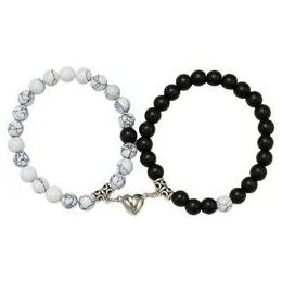 Armband Set Firetti "Multipack Geschenk Edelstahl Armschmuck Armkette Edelstein Herz", bunt (silberfarben, weiß, schwarz, weiß, schwarz), Armbänder, 18,5cm, Edelstahl Silikon, Edelstahl, Silikon, Made in Germany - mit Howlith, Glasstein