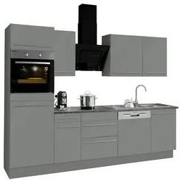 Küchenzeile Optifit "Bern", grau (küche: grau, front: basaltgrau, korpus: basaltgrau, arbeitsplatte: anthrazit), B:270cm T:60cm, Komplettküchen-Sets, Breite 270 cm, wahlweise mit E-Geräten