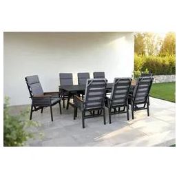 Garten-Essgruppe Konifera "Edessa Komfort", grau (grau,), Polyester, verstellbare Rückenlehne, Aluminium, Sitzmöbel-Sets, Tischplatte aus Alu-Lamellen,Armlehne mit Seilgeflecht&Noonwood-Latten