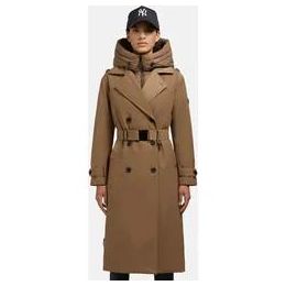 Trenchcoat Khujo "Elena-YM", Damen, Gr. XXL(44), braun (nougat), Obermaterial: 100% Polyester, Futter: 100% Nylon, Wattierung: 100% Polyester, tailliert ca. Mitte Wade, hoch geschlossener Ausschnitt, Ärmel ohne Ärmelschlitz abgesteppte Kante mit Knöpfen,verstellbar, Mäntel, Warmer Wintermantel mit doppelter Knopfleiste, Topseller