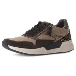 Keilsneaker Gabor ROLLINGSOFT, Damen, Gr. 39, dunkelbraun, beige, Glattleder, Veloursleder, Schuhe, Schnürschuh, Halbschuh, Freizeitschuh mit seitlichem Reißverschluss