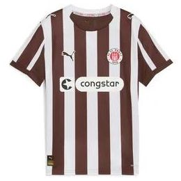 Trainingstop Puma "FCSP HOME JERSEY JR", Kinder, Gr. 152, braun (espresso braun, Puma weiß), Web, Obermaterial: 100% Polyester, gestreift, regular fit normal, Rundhals, Tops