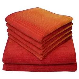 Handtuch Set Dyckhoff "mit Farbverlauf", rot, 6 Stk., Walkfrottee, Obermaterial: 100% Baumwolle, Handtuch-Sets, mit Farbverlauf;4 Handtücher (50x100cm), 2 Duschtücher (70x140cm)