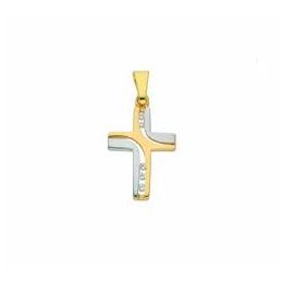 Kreuzkette ADELIA ́S "Halskette - Kreuzkette mit Kreuz Anhänger mit Zirkonia aus 585", gold, Halsketten, Damen, Gelbgold 585 Gold, Gelbgold 585, Gold, Schmuckset mit bis 45 cm stufenlos verstellbarer 925 Silber Halskette