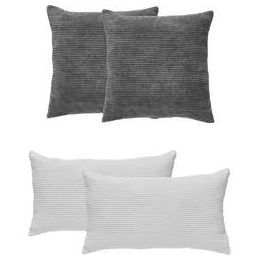 Dekokissen ANDIAMO "Cord Kissen Emy, 4er Set, Kissenhülle mit Füllung", grau (dunkelgrau, weiß, cord unifarben), H:12cm, Polyester, Dekokissen_Sitzkissen_Kissenhüllen, Sofakissen, eckig, 40x40 & 30x50 cm, auch einzeln erhältlich