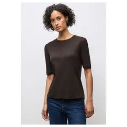 T-Shirt Street One, Damen, Gr. 46, deep roast braun, Jersey, Obermaterial: 50% Baumwolle, 50% Modal, unifarben, regular fit normal, Rundhals, gerader Abschluss, Shirts, mit Raffung an den Schultern