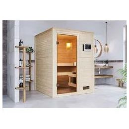 Sauna Karibu ""Sandy" mit bronzierter Tür, naturbelassen", beige (naturbelassen), Bio-Kombiofen, externe Steuerung, 230 kW, Saunen, aus hochwertiger nordischer Fichte