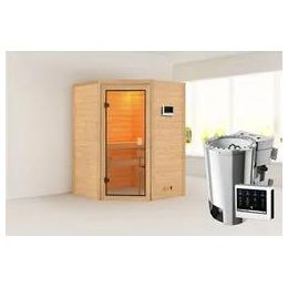 Sauna Karibu ""Anni" mit bronzierter Tür, naturbelassen", beige (naturbelassen), Bio-Kombiofen, externe Steuerung, 230 kW, Saunen, aus hochwertiger nordischer Fichte