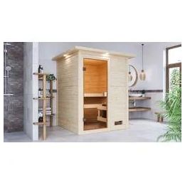 Sauna Karibu ""Sandy" mit bronzierter Tür und Kranz, naturbelassen", naturbelassen, ohne Ofen, ohne Steuerung, (ohne Ofen), Saunen, aus hochwertiger nordischer Fichte