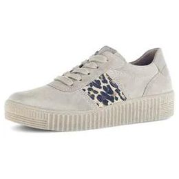 Plateausneaker Gabor, Damen, Gr. 39, hellbeige, leo, Veloursleder, animal-print, Schuhe, Freizeitschuh, Halbschuh, Schnürer mit Plateausohle in Krepp-Optik