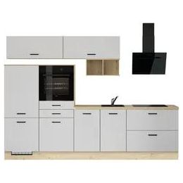 Küchenzeile IMPULS KÜCHEN ""München", Ausrichtung wählbar, Schubkästen mit Soft-Close", küche: weiß, front: weiß, korpus: eiche, nachbildung hell, arbeitsplatte: eiche, nachbildung hell, B:300cm H:213,4cm T:60cm, Komplettküchen-Sets, vormontiert, wahlweise mit E-Geräten