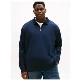 Tommy Hilfiger Big & Tall Langarm-Poloshirt "ZIP INTERLOCK POLO", Herren, Gr. 3XL, desert sky, Jersey, Obermaterial: 100% Baumwolle, TOMMY HILFIGER BIG & TALL, unifarben, regular fit normal, Rundhals, eingesetzt gerader Abschluss, Shirts, Große Größen