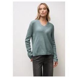 V-Ausschnitt-Pullover Street One, Damen, Gr. 42, nile blau meliert, Web, 37% Baumwolle, 34% Polyacryl, 26% Polyester, 3% Elasthan, unifarben, normal normal, V-Ausschnitt, normaler Saum, Pullover, in Unifarbe
