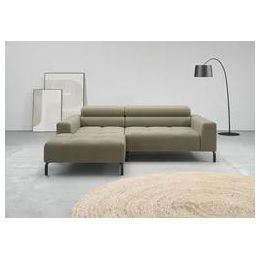 Ecksofa Home Affaire "Ecksofa Claya, L-Form, Kopfteilverstellung, Breite 223 cm", oliv, B:223cm H:71cm T:179cm, 100% Polyester, Sofas, Moderne Steppung, weicher Polsteraufbau & saugroboterfreundliche Höhe