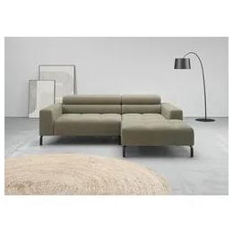 Ecksofa Home Affaire "Ecksofa Claya, L-Form, Kopfteilverstellung, Breite 223 cm", oliv, B:223cm H:71cm T:179cm, 100% Polyester, Sofas, Moderne Steppung, weicher Polsteraufbau & saugroboterfreundliche Höhe