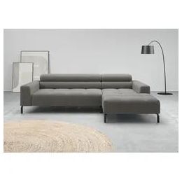 Ecksofa Home Affaire "Ecksofa Claya, L-Form, Kopfteilverstellung, Breite 258 cm", anthrazit, B:258cm H:71cm T:179cm, 100% Polyester, Sofas, Moderne Steppung, weicher Polsteraufbau & saugroboterfreundliche Höhe