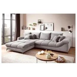 Ecksofa MR. COUCH "Ronaldo, L-Form, wahlweise mit Kaltschaum", stripes 8637 warm grau, B:332cm H:96cm T:227cm, 92% Polyester / 8% Nylon, Sofas, mit Kaltschaum, bis 140 kg pro Sitzplatz belastbar