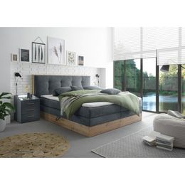 Livetastic Boxspringbett, Anthrazit, Holz, Textil, Eiche, H2, 7,7-Zonen, H&ouml;he ca. 17 cm, 180x200 cm, Bettkasten, gepolstertes Kopfteil, Federkernmatratze, Topper durchgehend, Schlafzimmer, Betten, Doppelbetten