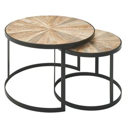 KADIMA DESIGN Couchtisch-Set ESINO: Industrie-Stil, 2 Gr&ouml;&szlig;en, massives Holz und Metall, platzsparend, handgefertigt.