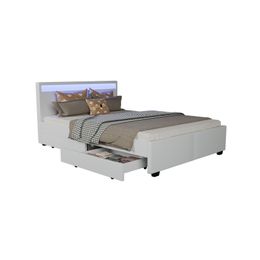 Juskys Polsterbett Lyon 140x200 cm mit Lattenrost, Bettkasten & LED Beleuchtung - wei&szlig;