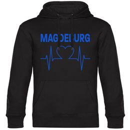 multifanshop Kapuzen Sweatshirt - Magdeburg - Herzschlag - Druck blau - Hoodie