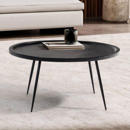 FineBuy Couchtisch Massivholz rund &Oslash; 75 cm Schwarz Moderner Wohnzimmertisch Metallbeine