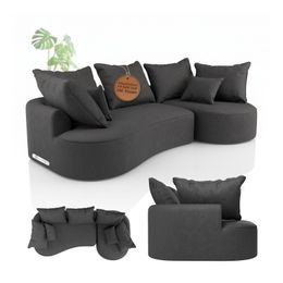 Juskys Sofa Tirano - Ecksofa L-Form, inkl. Kissen, 4-Sitzer Eckcouch, Samt Dunkelgrau & Ottomane rechts