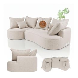 Juskys Sofa Tirano - Ecksofa L-Form, inkl. Kissen, 4-Sitzer Eckcouch, Boucl&eacute; Creme & Ottomane links