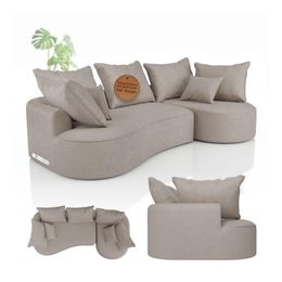 Juskys Sofa Tirano - Ecksofa L-Form, inkl. Kissen, 4-Sitzer Eckcouch, Samt Beige & Ottomane rechts