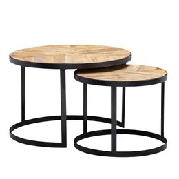 KADIMA DESIGN Couchtisch-Set ESINO: Industrie-Stil, 2 Gr&ouml;&szlig;en, massives Holz und Metall, platzsparend, handgefertigt.