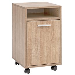 KADIMA DESIGN Rollcontainer OSSOLA: Wei&szlig;/Sonoma, 2 T&uuml;rf&auml;cher, Ablagefach, Rollen mit Bremsen, Melaminharz-Beschichtung, einfacher Aufbau.
