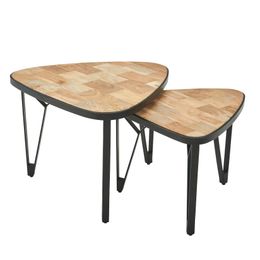 KADIMA DESIGN Massivholz-Metall Couchtisch Set, Industrie-Design, Platzsparend
