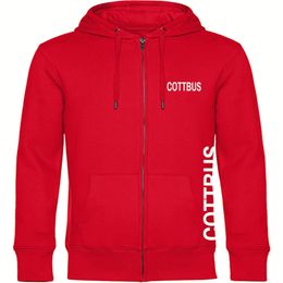 multifanshop Kapuzen Sweatshirt Jacke - Cottbus - Brust & Seite - Druck wei&szlig; - Sweat