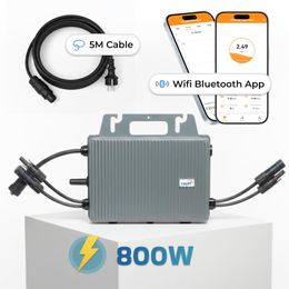 TSUN Mikro-Wechselrichter 800 W TSOL-MS800 f&uuml;r Balkonkraftwerk, IP67 wetterfest, Plug-&-Play Installation, 2 MPPT, Bluetooth & WIFI, inkl. 5 m Anschlusskabel, Micro Inverter