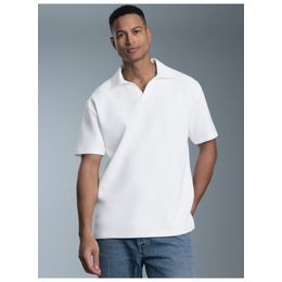 Poloshirt TRIGEMA "TRIGEMA Oversized Poloshirt ohne Knopfleiste in Waffeloptik", Herren, Gr. L, weiß, 100% Baumwolle, Basic, Shirts