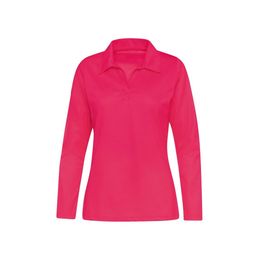 Poloshirt TRIGEMA "TRIGEMA Langarm Poloshirt ohne Knopfleiste", Damen, Gr. M, koralle, 100% Baumwolle, Basic, Shirts