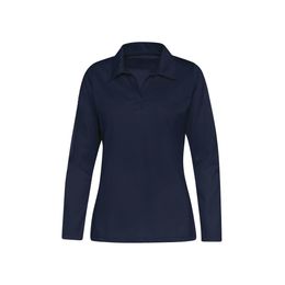 Poloshirt TRIGEMA "TRIGEMA Langarm Poloshirt ohne Knopfleiste", Damen, Gr. XL, navy, 100% Baumwolle, Basic, Shirts