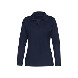 Poloshirt TRIGEMA "TRIGEMA Langarm Poloshirt ohne Knopfleiste", Damen, Gr. L, navy, 100% Baumwolle, Basic, Shirts