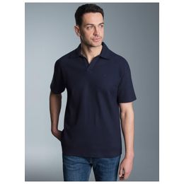 Poloshirt TRIGEMA "TRIGEMA Oversized Poloshirt ohne Knopfleiste in Waffeloptik", Herren, Gr. L, navy, 100% Baumwolle, Basic, Shirts