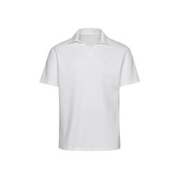 Poloshirt TRIGEMA "TRIGEMA Oversized Poloshirt ohne Knopfleiste in Waffeloptik", Damen, Gr. L, weiß, 100% Baumwolle, Basic, Shirts