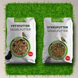 Vogelfutter 35kg Mega-Set: Streufutter 10kg + Fettfutter-Mischung 25kg für Wildvögel