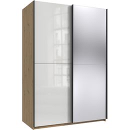 Kleiderschrank wimex "Mugano, B/T/H 135 oder 180/65/198cm, Made in Germany", schwarz (front hg lack weiß, spiegel, korpus artisan, eiche nachbildung, griffe schwarz), B:135cm H:198cm T:65cm, Holzwerkstoff, Schränke, 2 Schwebetüren mit oder ohne Spiegel, Metallgriffe