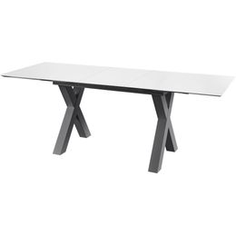 Esstisch "New Atlanta", schwarz (vulkanschwarz supermatt, ice wei&szlig; supermatt, vulkanschwarz supermatt, ice wei&szlig; supermatt), H:76cm, SET ONE BY Musterring, Tische, Esstisch, Platte rechteckig mit schweizer Kante, ausziehbar, Gestell in X-Form