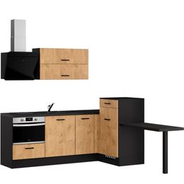 Winkelk&uuml;che IMPULS K&Uuml;CHEN, B:350cm H:206,2cm T:60cmk&uuml;che: braun, korpus: schwarz, arbeitsplatte: schieferstruktur schwarz, Komplettk&uuml;chen-Sets,