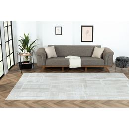 Teppich "My Favorite", beige (creme, hellgrau, weiß), B:200cm H:10mm L:290cm, Polyester, MyFlair MÖBEL & ACCESSOIRES, Teppiche, Fransenteppich, Kurzflor, Retro-Style, mit Fransen, besonders weich