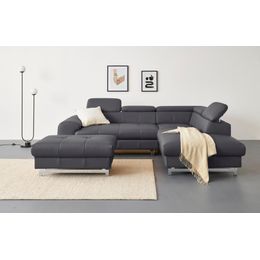 Ecksofa COTTA "Chef L-Form", braun (fango), B:257cm H:72cm T:206cm, Luxus-Microfaser (100% Polyester);Kunstleder Softlux;Leder Advantage (abgedecktes Spalt-Rindsleder), R&uuml;ckseite mit schwarzem Spannstoff bezogen;NaturLEDER (echtes Rindsleder), R&uuml;ckseite mit schwarzem Spannstoff bezogen, Sofas, Ecksofa, mit Kopfteilverstellung, edle Metallkufen, wahlweise mit Bettfunktion