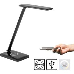 JUST LIGHT LED Tischleuchte "FLORENTINA", schwarz, 1, H: 61,5cm, 1 Stk., Leuchten, Touchdimmer, CCT, Ladefunktion für Handy über USB oder per Induktion, Schreibtischlampe