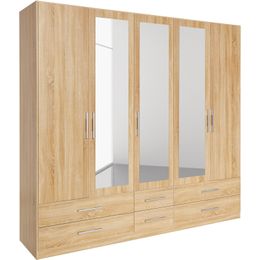 Kleiderschrank Rauch "Schrank Garderobe Wäscheschrank HERSBRUCK in 2 Breiten", braun (struktureichefarben hell), B:225cm H:210cm T:54cm, Schränke, mit 6 Schubkästen