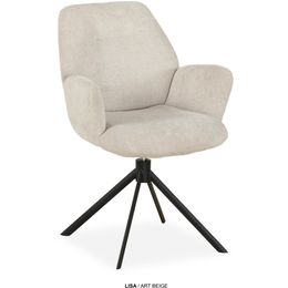 Esszimmerstuhl OMG DESIGN "Lisa", beige, schwarz, B:62,5cm H:88,5cm T:63cm, Polyester, Stühle, Drehstuhl mit auto-return, Armlehnenstuhl