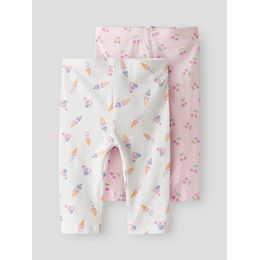 Caprileggings name it "NMFVIVIAN 2P AOP CAPRI LEGGING", Mädchen, Gr. 128, N-Gr, weiß (ballerina pack:hellweiß), Web, Obermaterial: 95% Baumwolle, 5% Elasthan, bedruckt, normal, Hosen